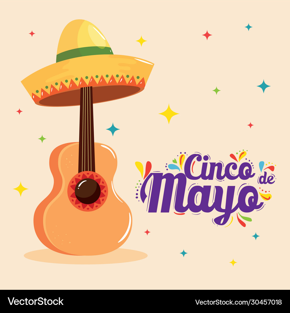 Mexican guitar and hat cinco de mayo Royalty Free Vector