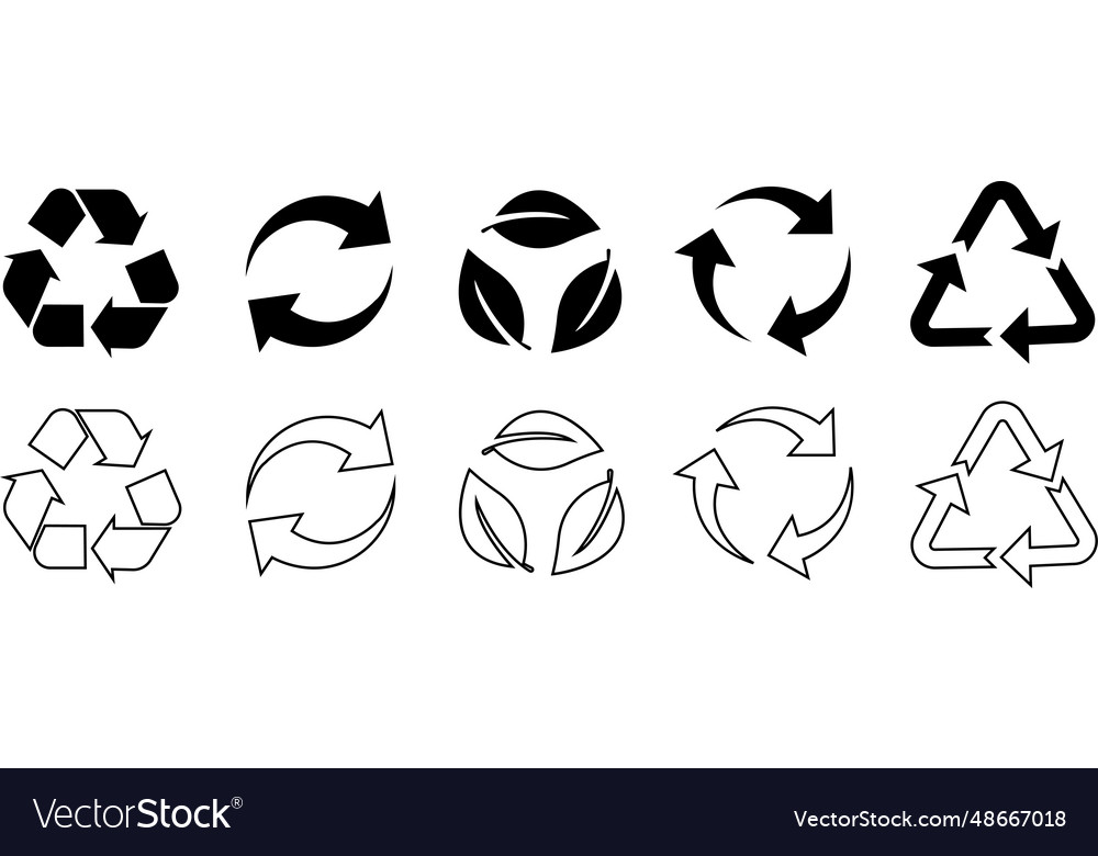 Recycle black flat or line icons set isolated Vector Image