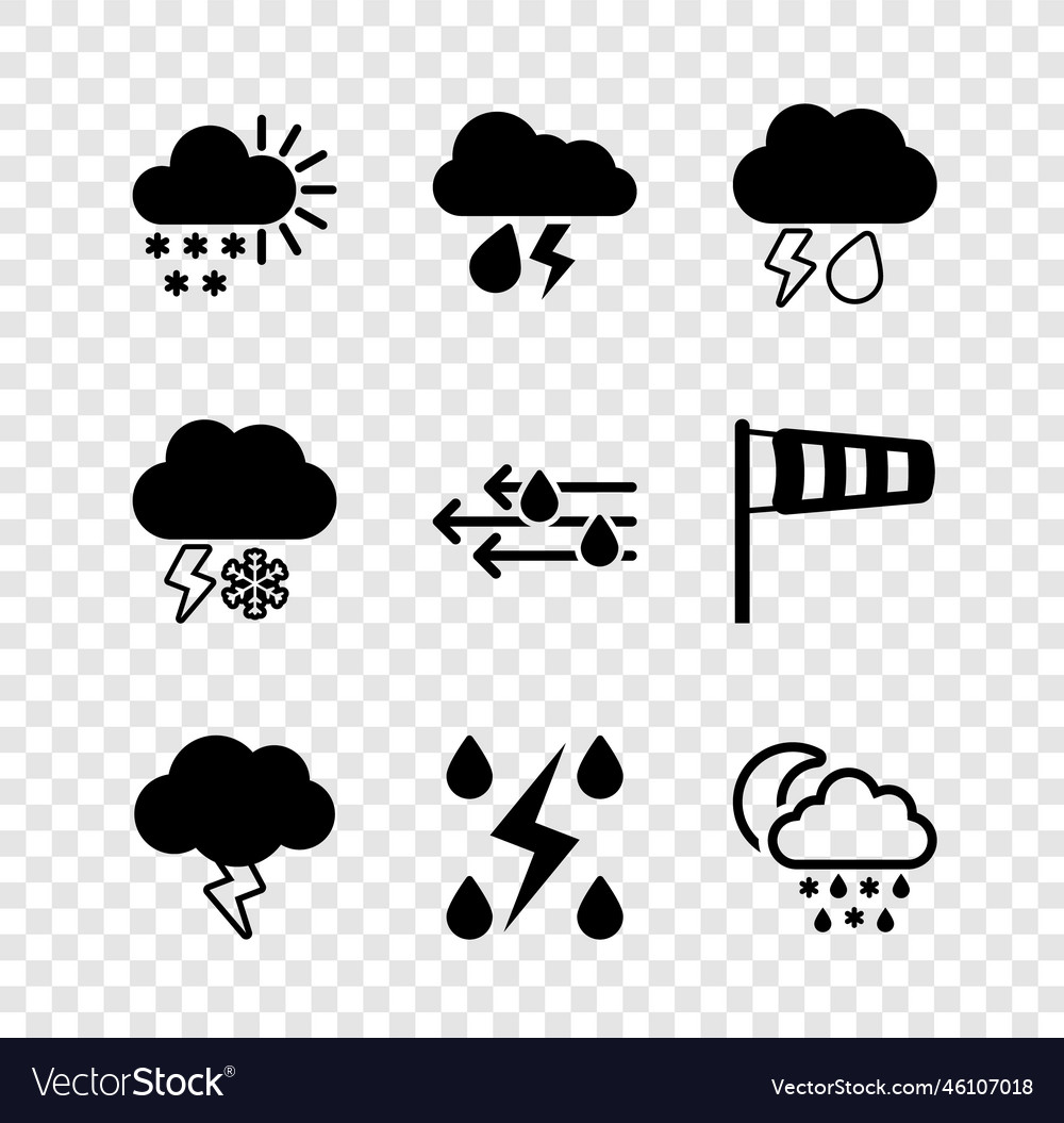 Set cloudy with snow rain and lightning storm Vector Image