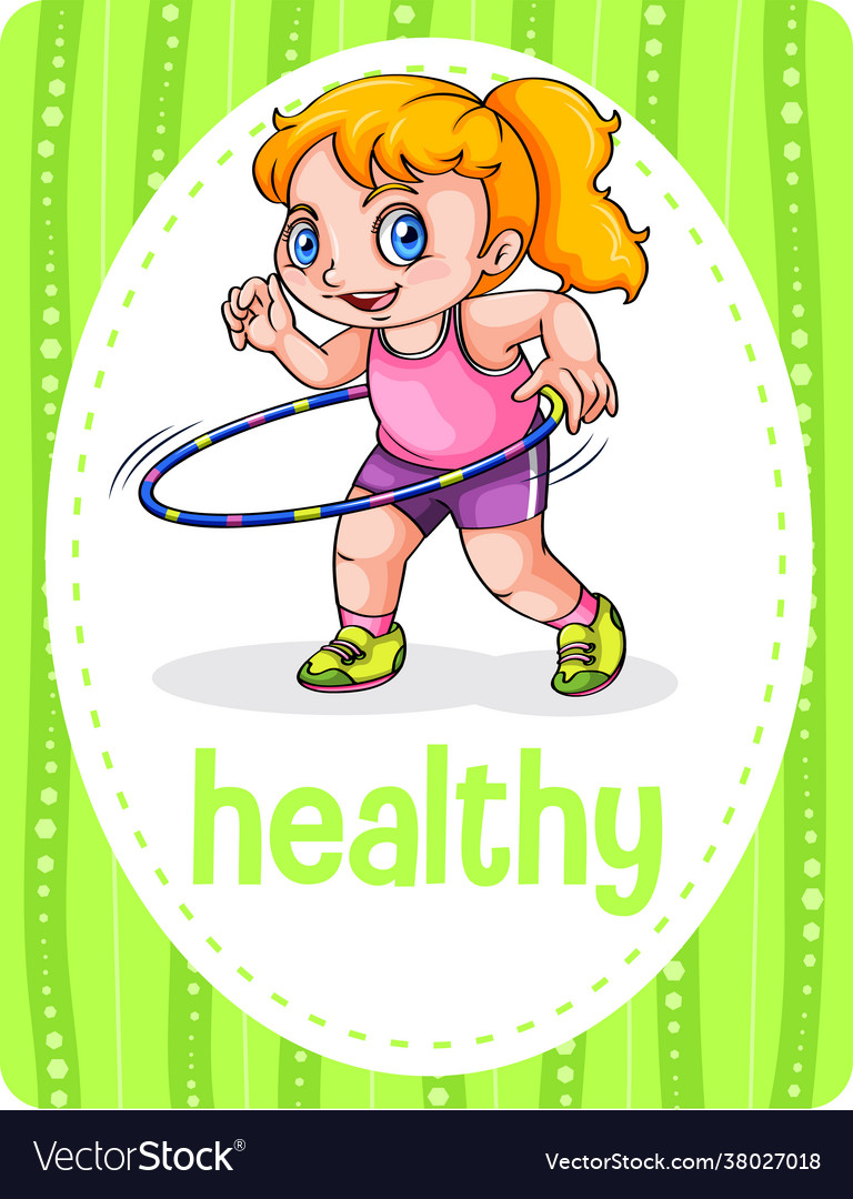 Vocabulary flashcard with word healthy Royalty Free Vector