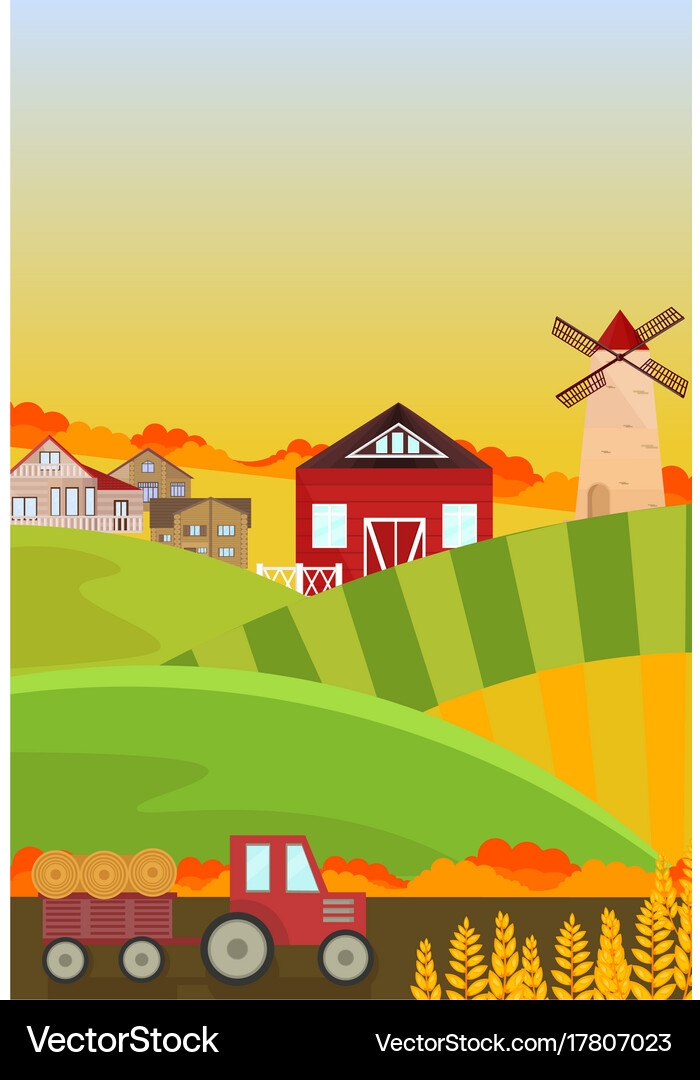 Autumn fields harvest season landscape Royalty Free Vector