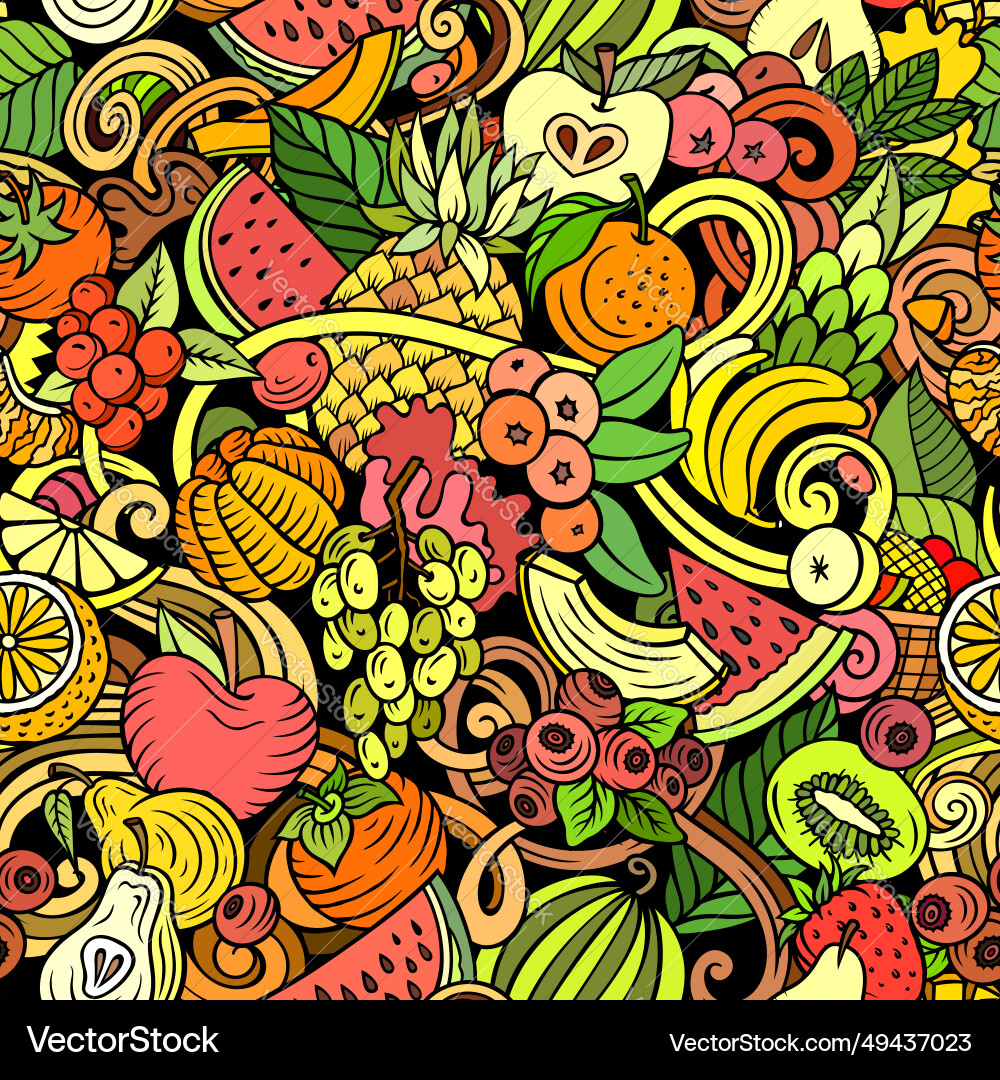 Cartoon doodles fruits seamless pattern Royalty Free Vector