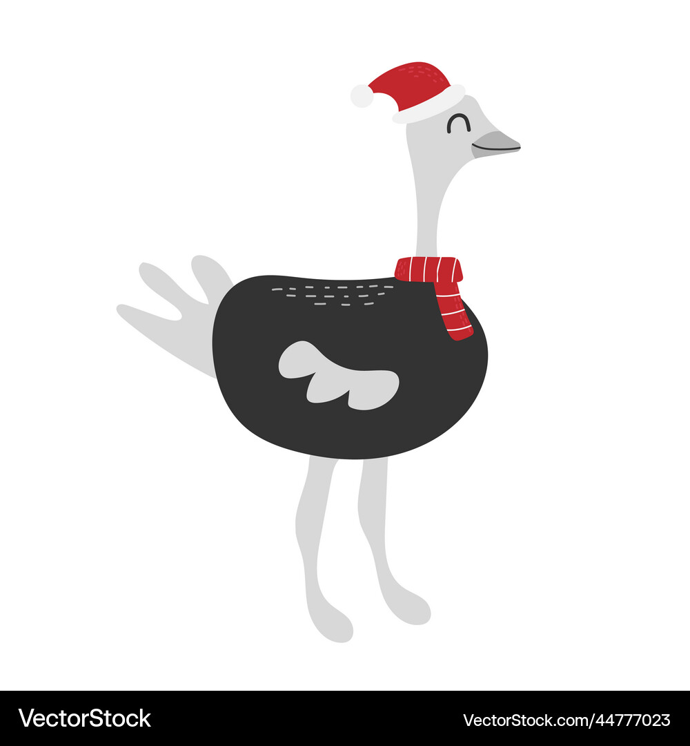 Emu with santa hat colorful Royalty Free Vector Image