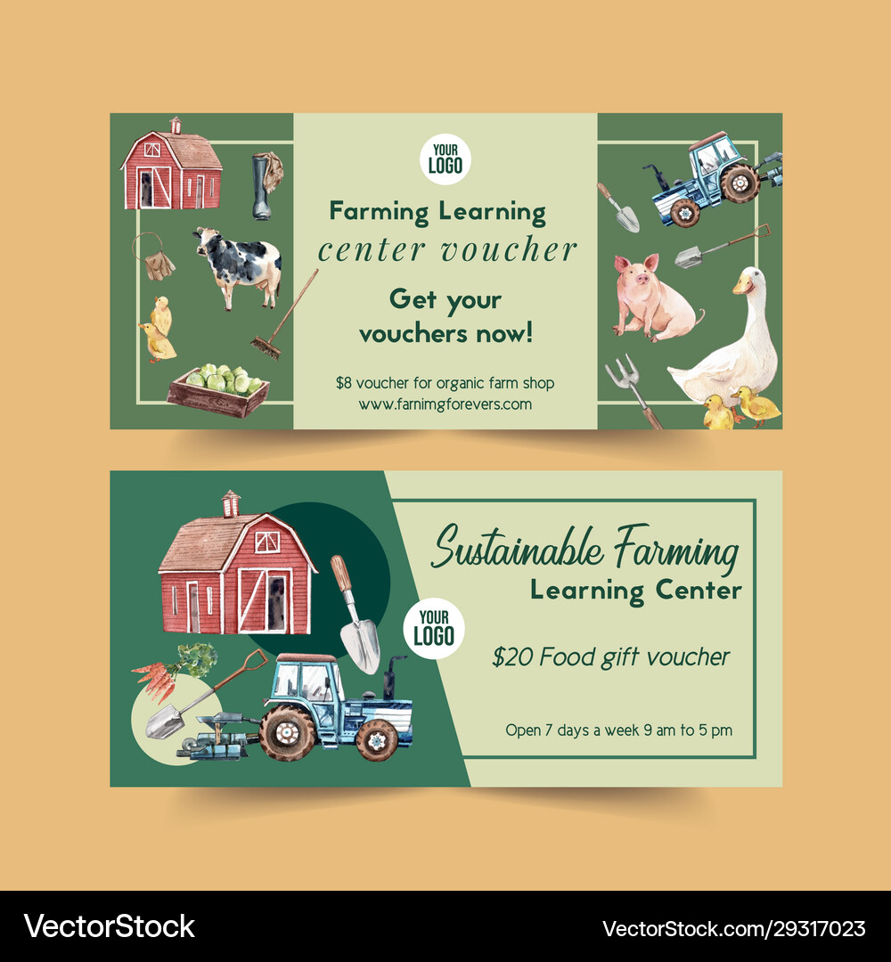 Farmer voucher design with tractors warehouse Vector Image