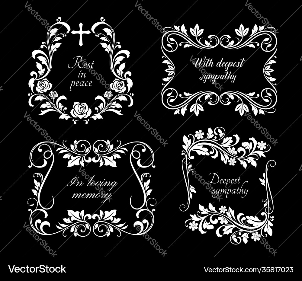 Funeral memorial frames with floral ornaments Vector Image