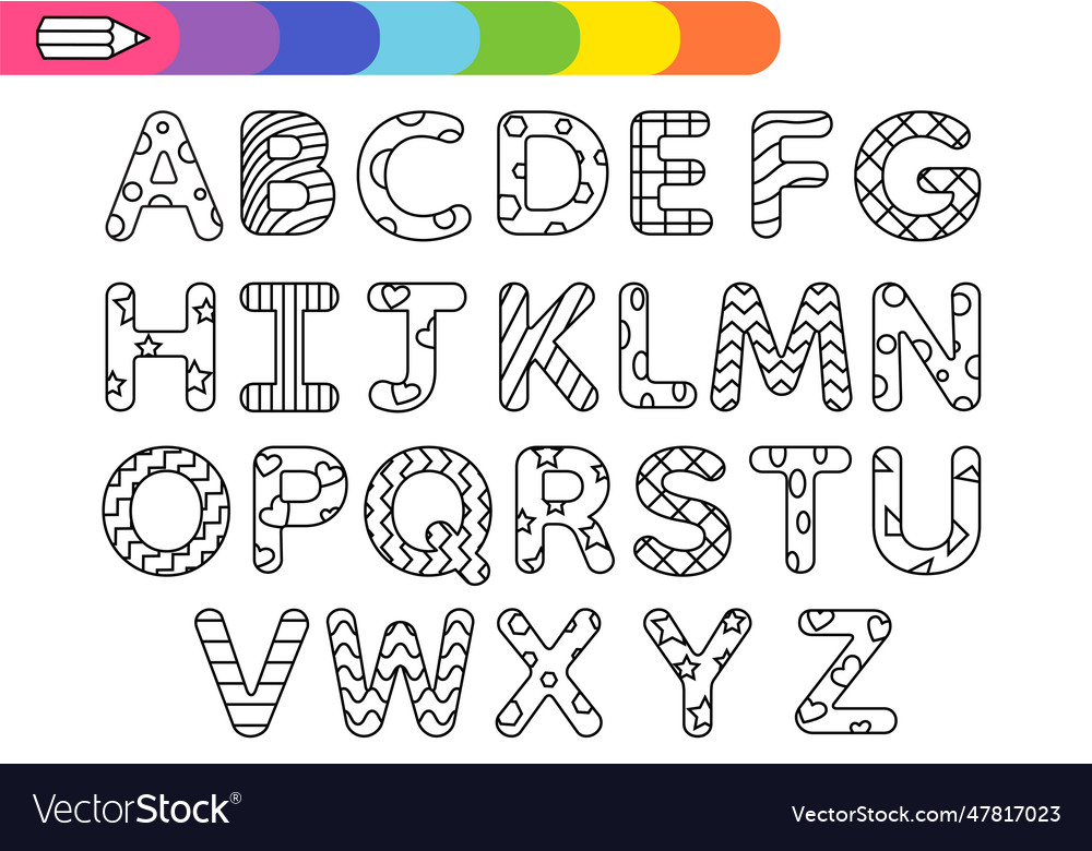 Kids style alphabet coloring design playful Vector Image
