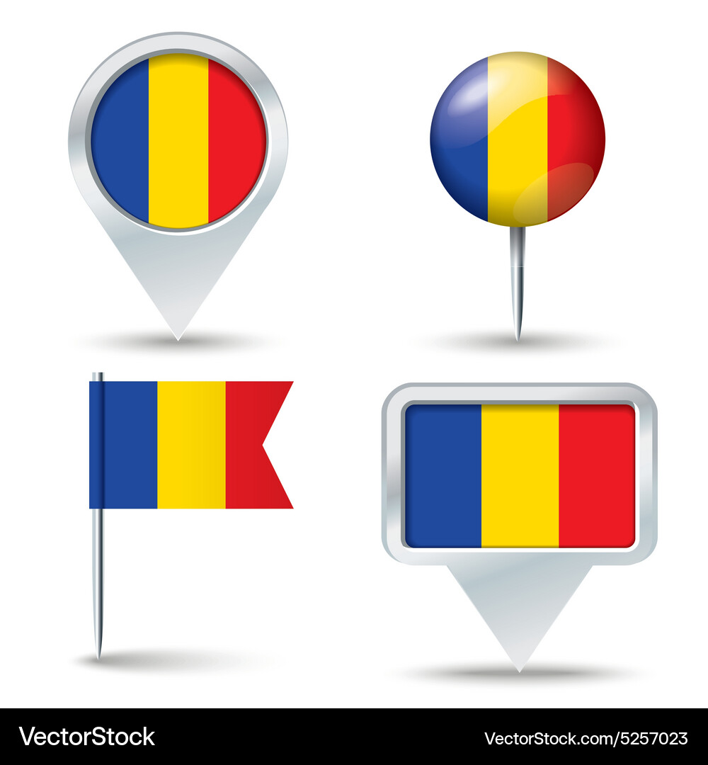 Map pins with flag of romania Royalty Free Vector Image
