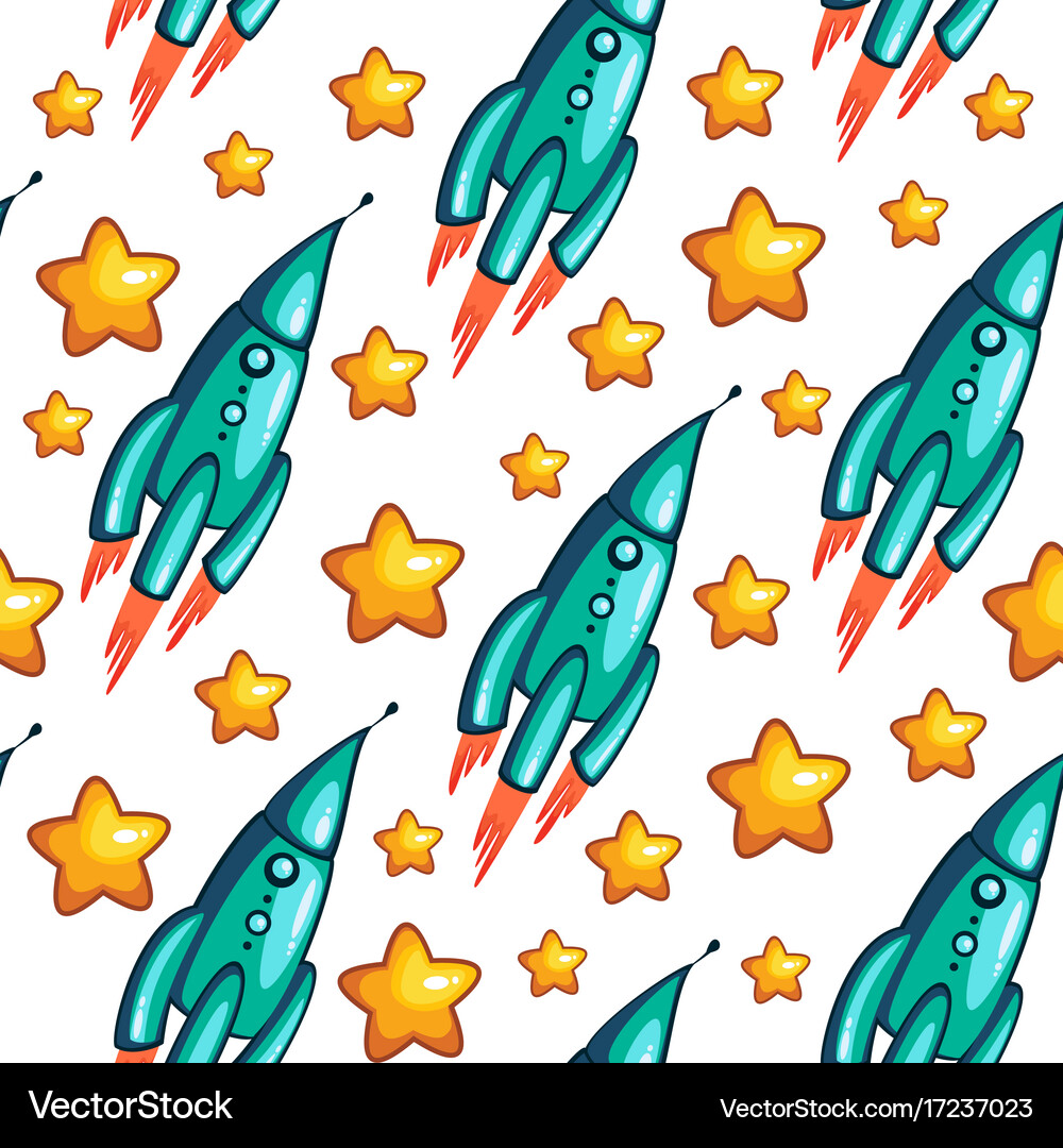Seamless texture with rockets and stars Royalty Free Vector