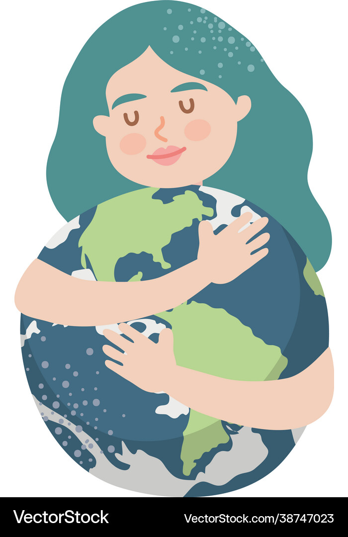 Woman hugging earth planet Royalty Free Vector Image