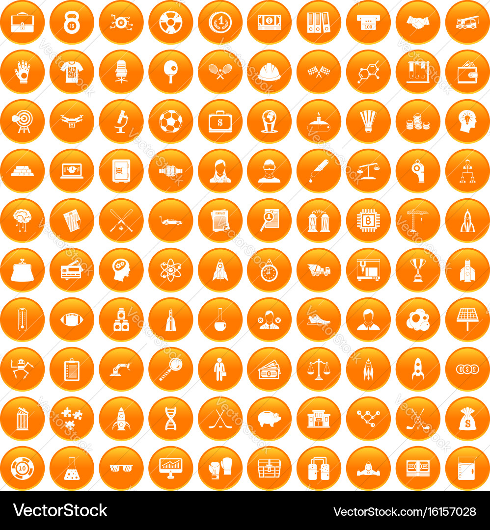 100 success icons set orange Royalty Free Vector Image