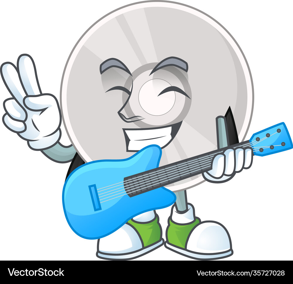 Compact disk cartoon style plays music with guitar