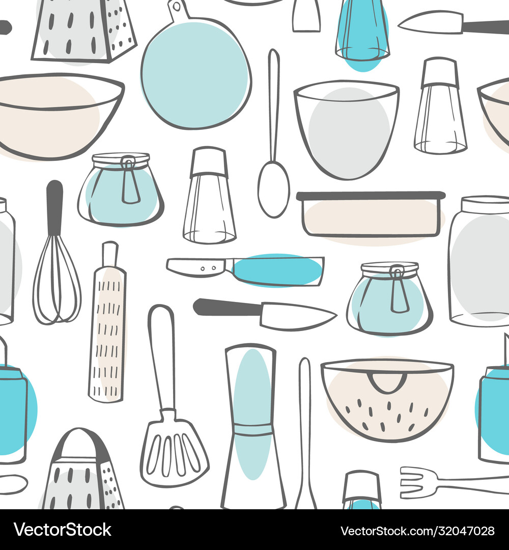 Hand drawn kitchenware seamless pattern Royalty Free Vector