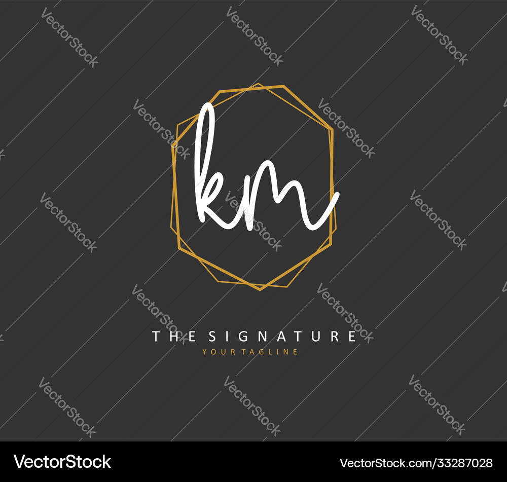 K m km initial letter handwriting and signature Vector Image