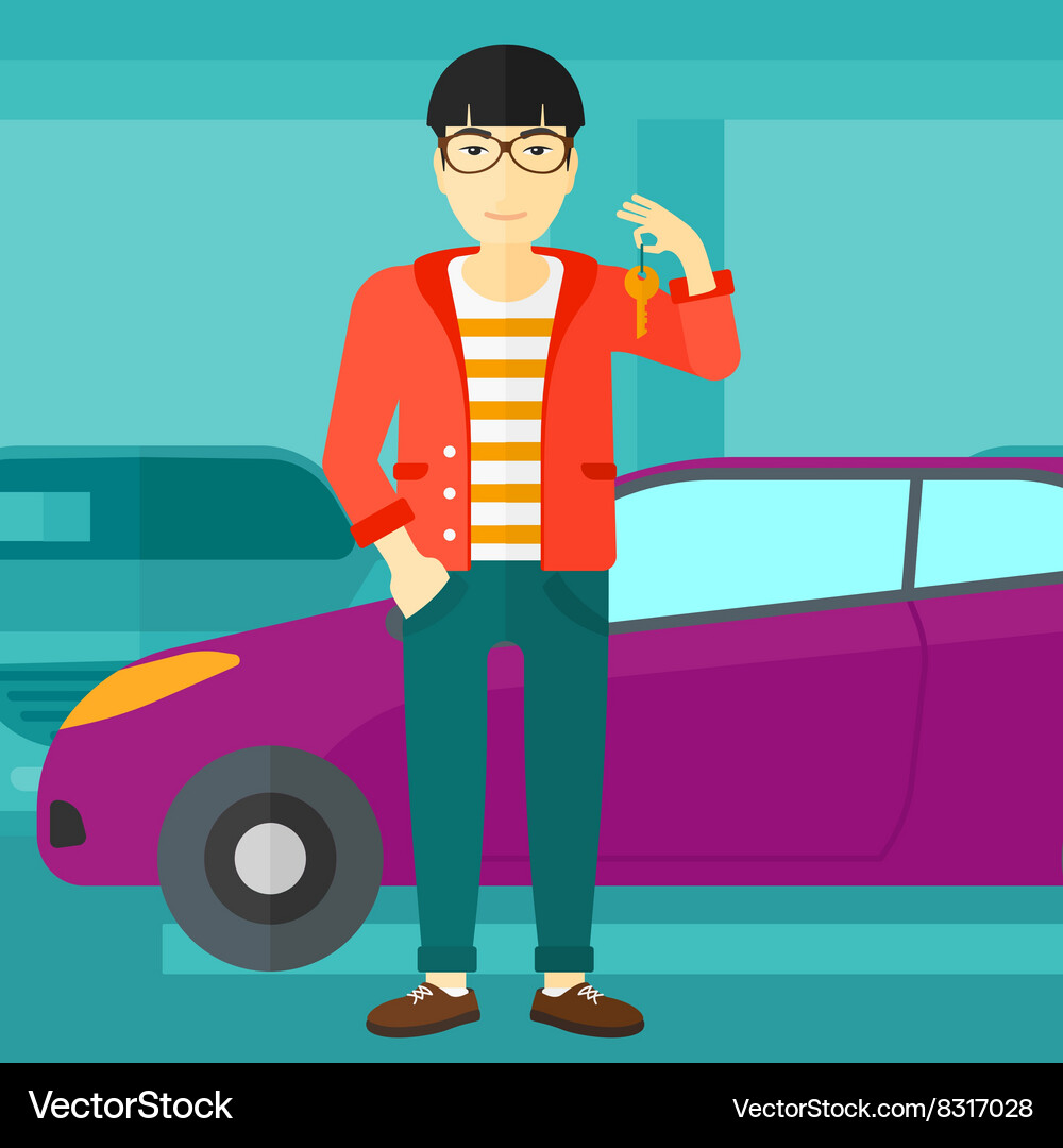 Man holding keys from new car Royalty Free Vector Image