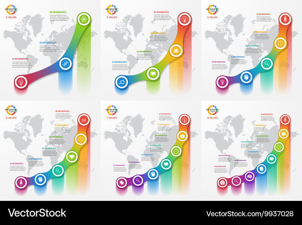 Set of line graph infographic templates Royalty Free Vector