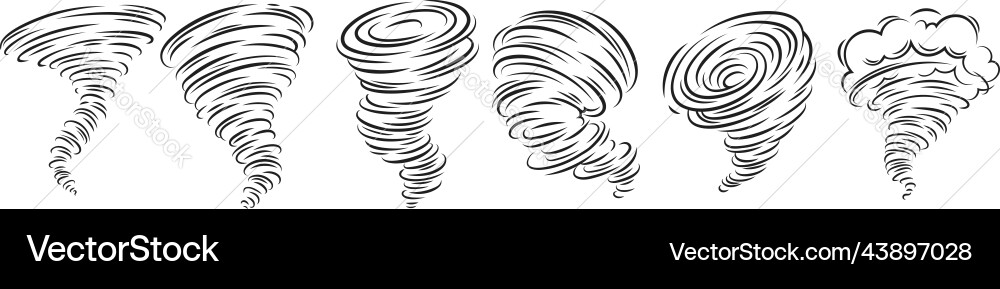 Tornado line icons set spiral whirlwind Royalty Free Vector