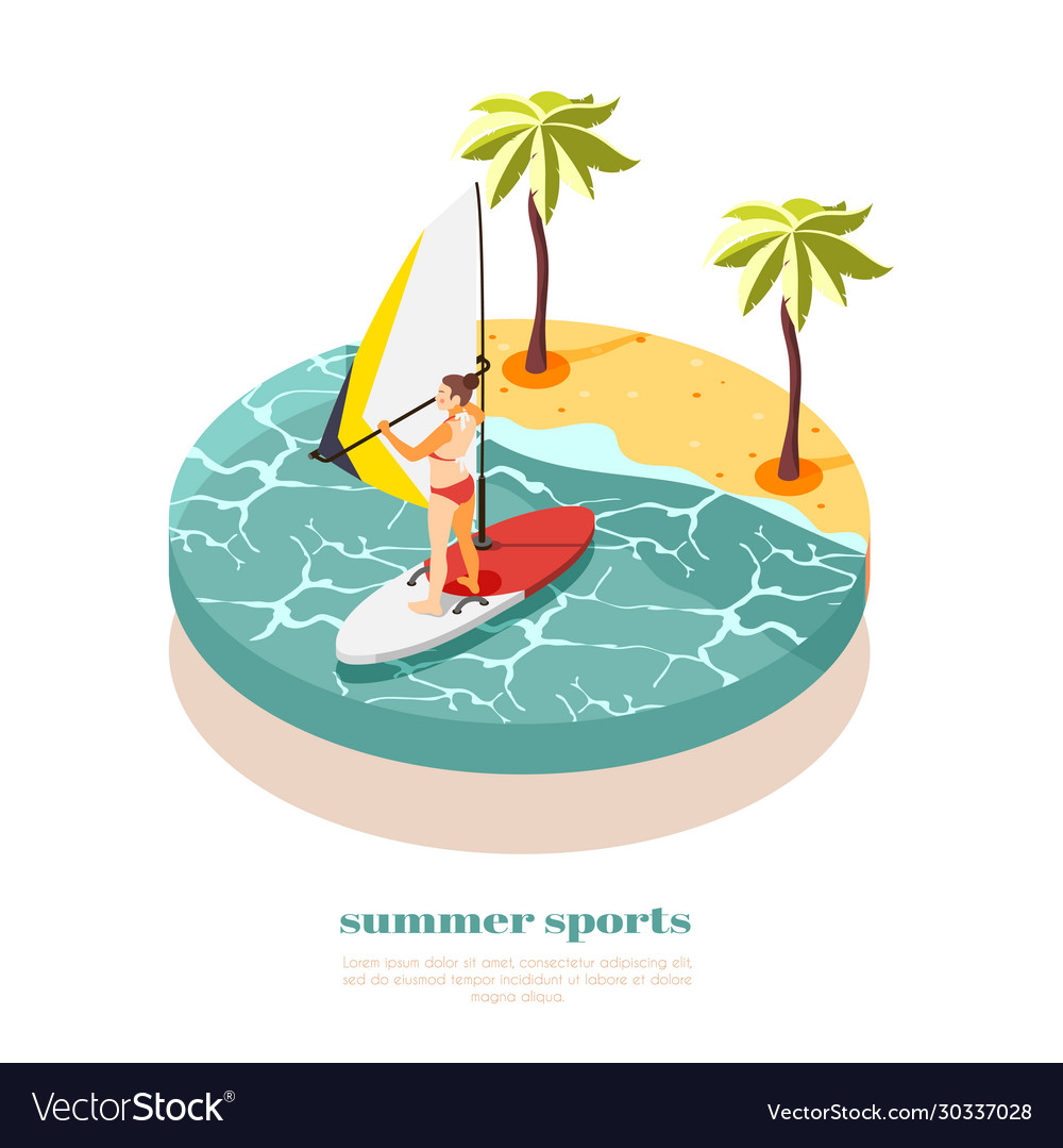 Windsurfing isometric composition Royalty Free Vector Image