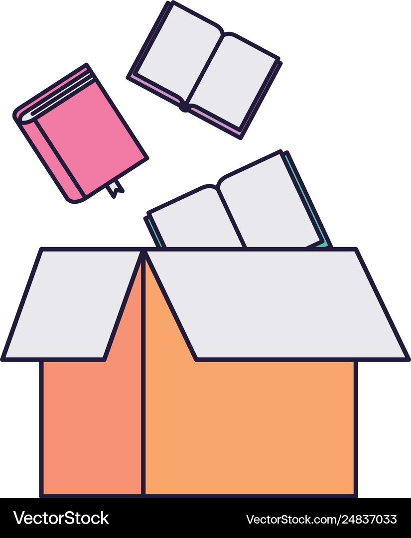 Cardboard box with books isolated icon Royalty Free Vector