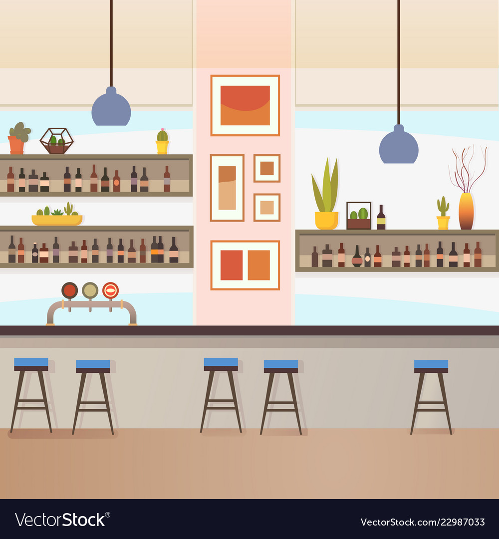 Empty bar or pub interior flat Royalty Free Vector Image