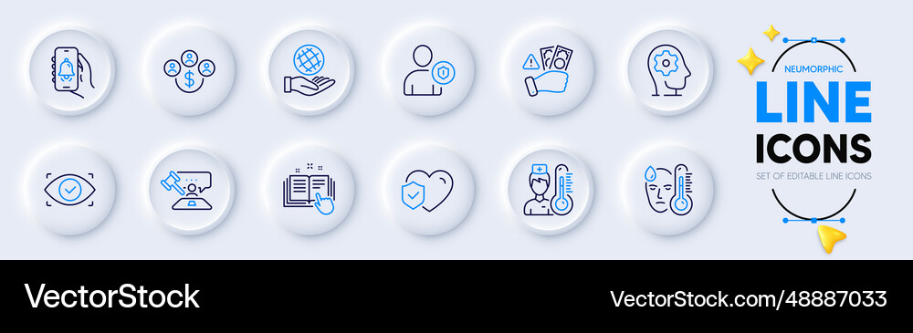 Safe planet security and fraud line icons for web Vector Image