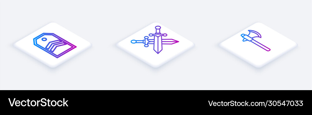 Set isometric line chevron crossed medieval sword Vector Image