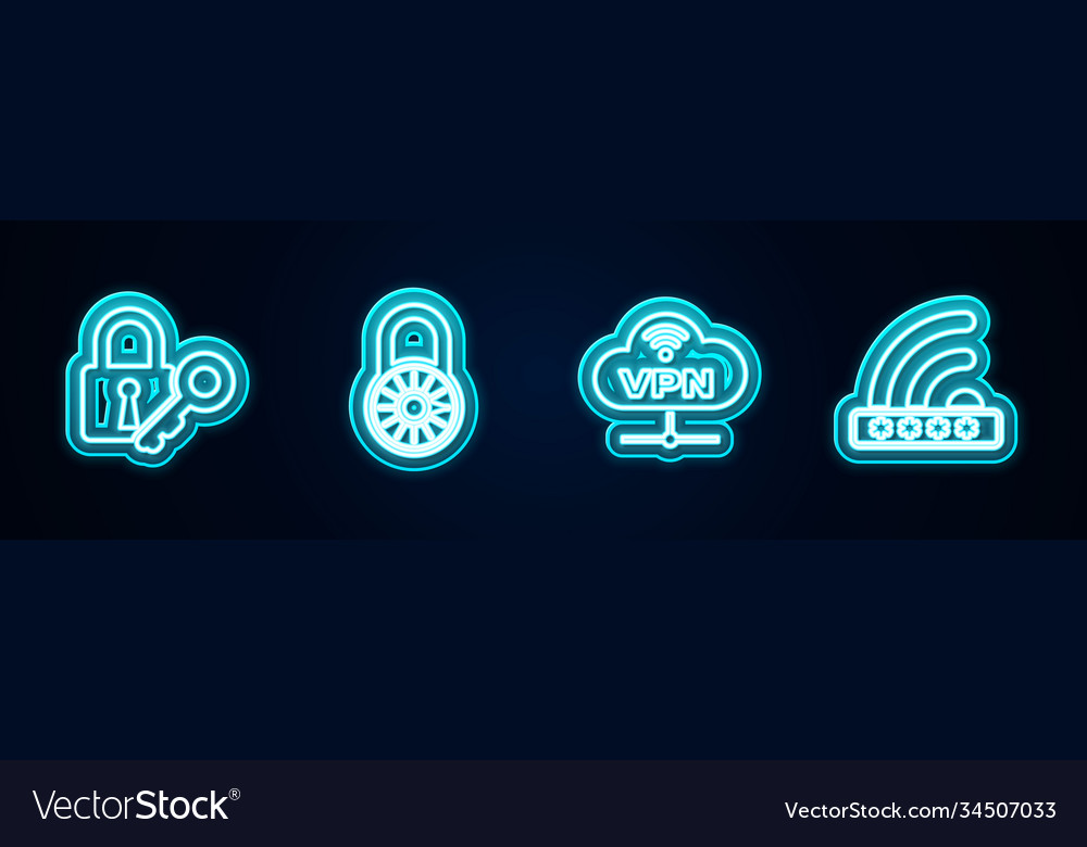 Set Line Lock And Key Safe Combination Lock Wheel Vector Image