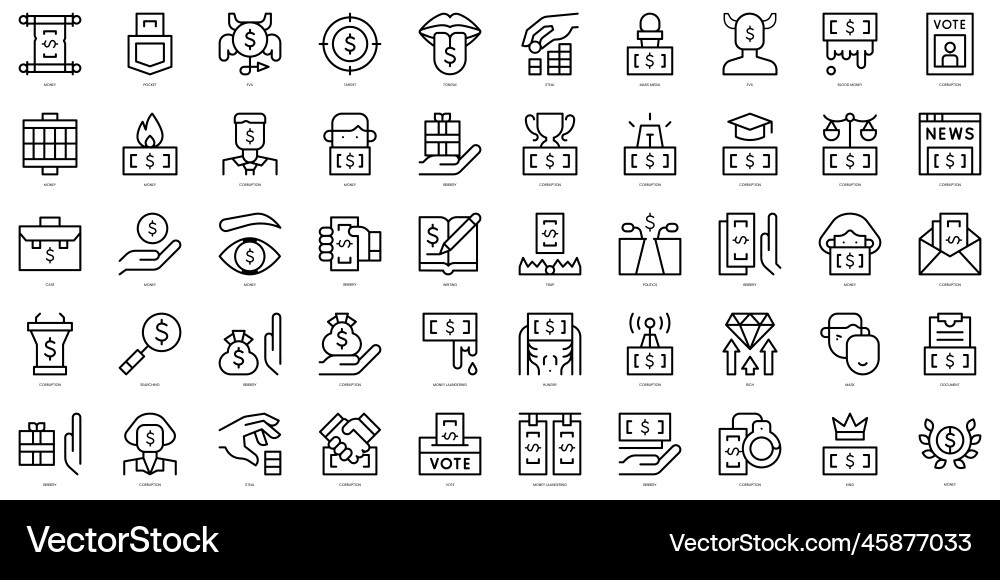 Set of thin line corruption icons Royalty Free Vector Image