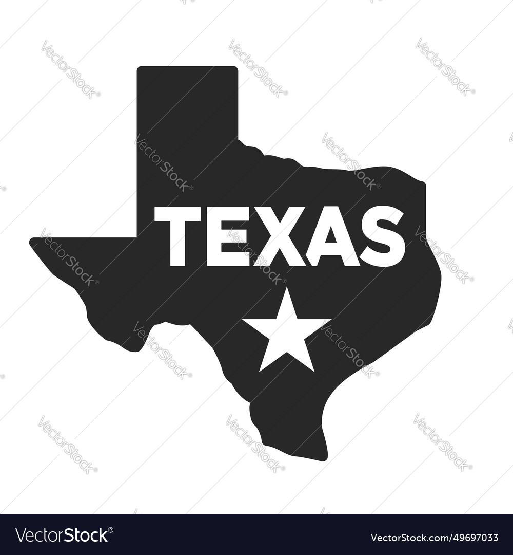 Texas state map symbol with text and lone star Vector Image