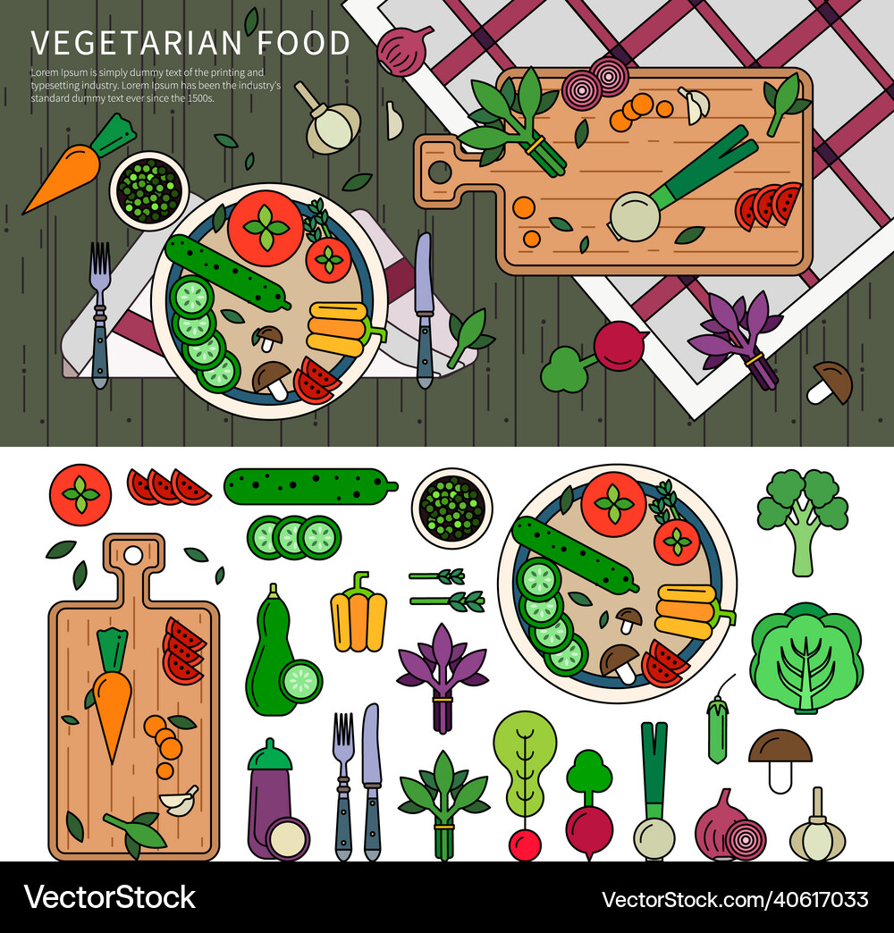 Vegetarian food on the table Royalty Free Vector Image