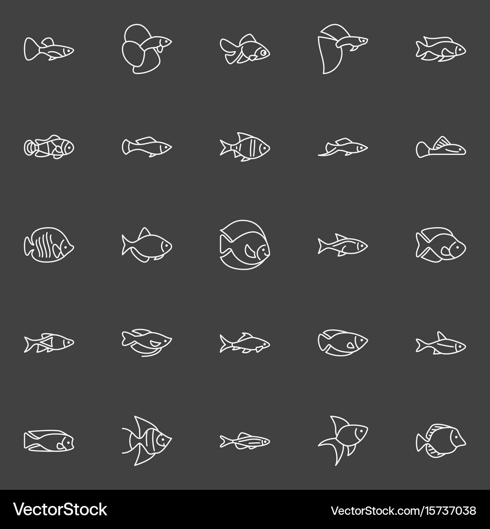 Aquarium fish line icons Royalty Free Vector Image