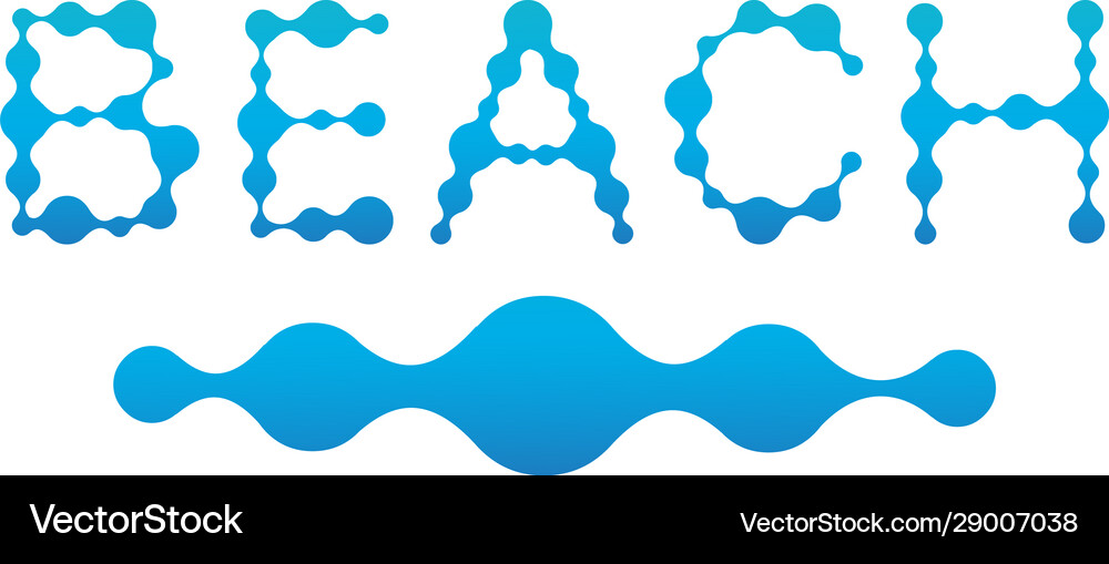 Beach wording with water drop letters wave icon Vector Image