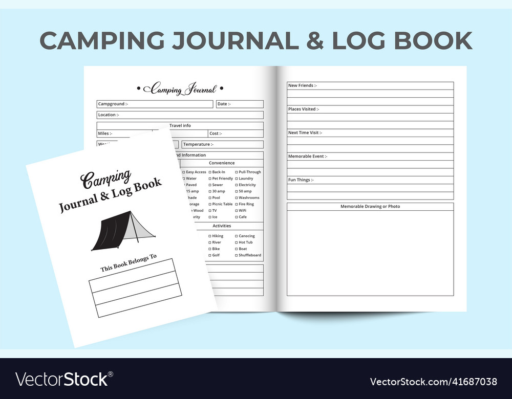 Camping journal log book kdp interior camp Vector Image
