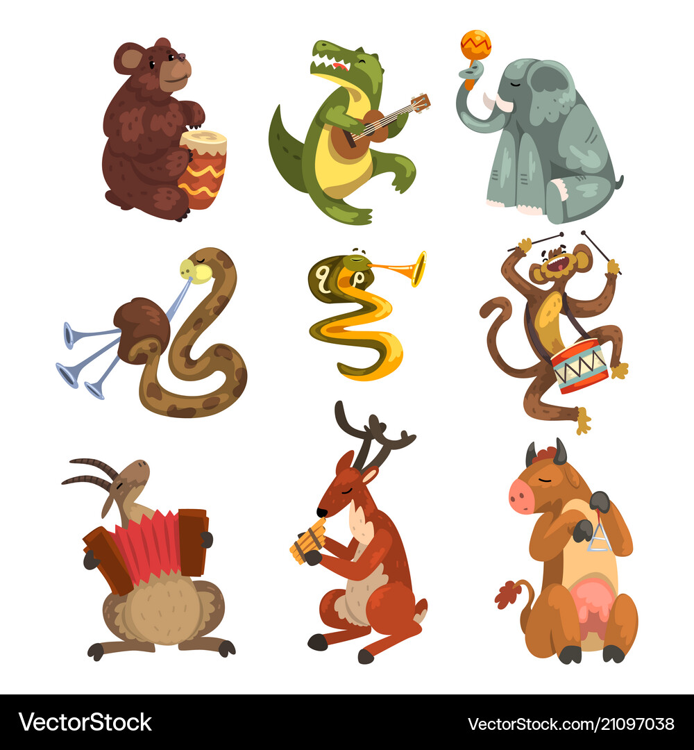 Cute cartoon animal characters playing various Vector Image