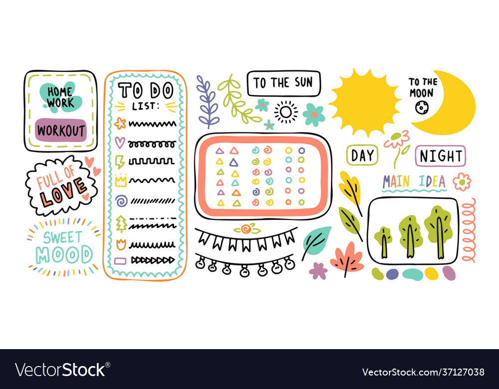 Cute Hand Drawn Note Elements Royalty Free Vector Image