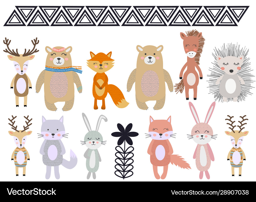 Cute scandinavian animals and design Royalty Free Vector