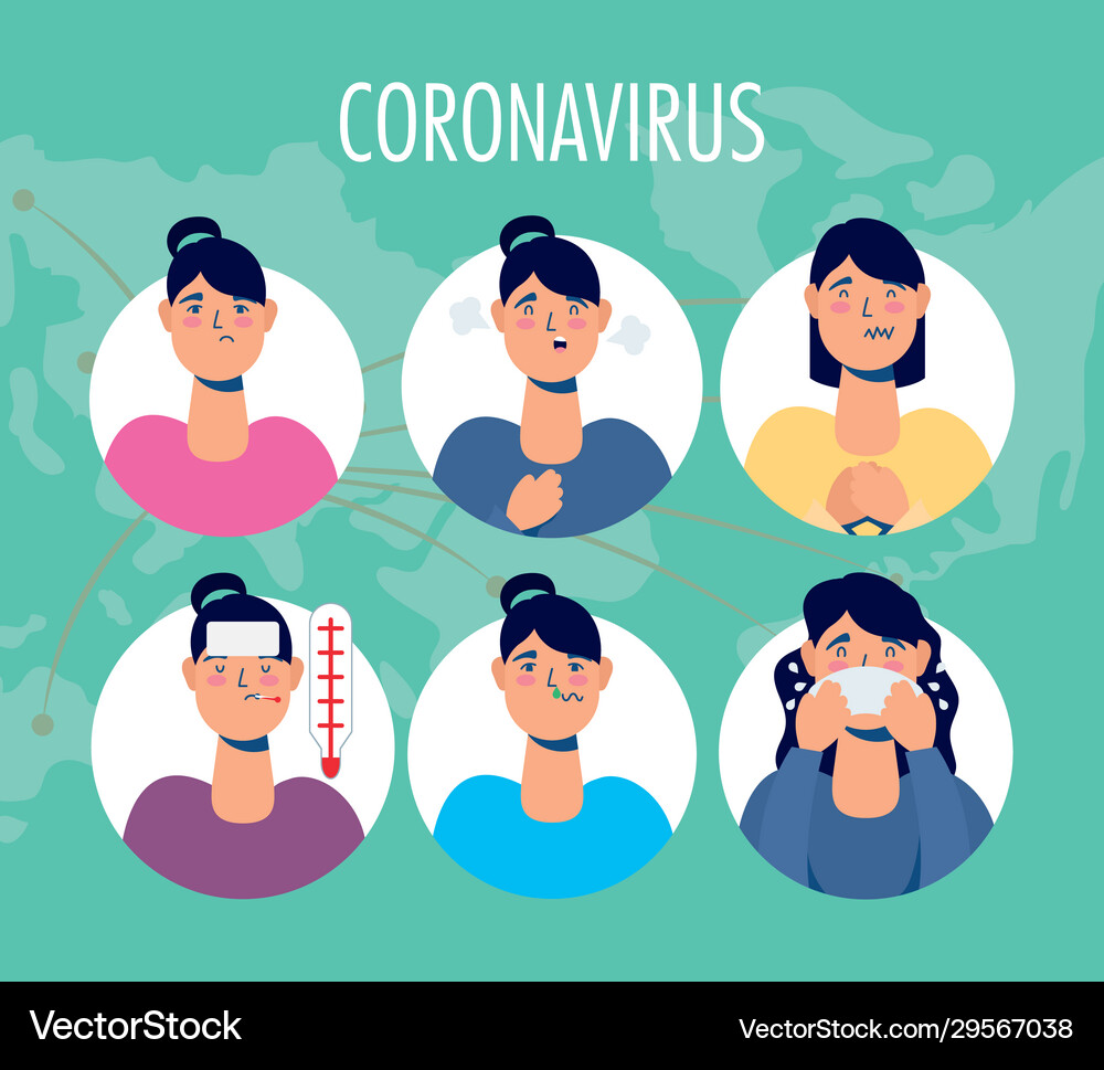 Group women with coronavirus symptoms Royalty Free Vector