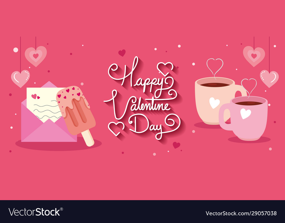 Happy valentines day card with cups coffee Vector Image