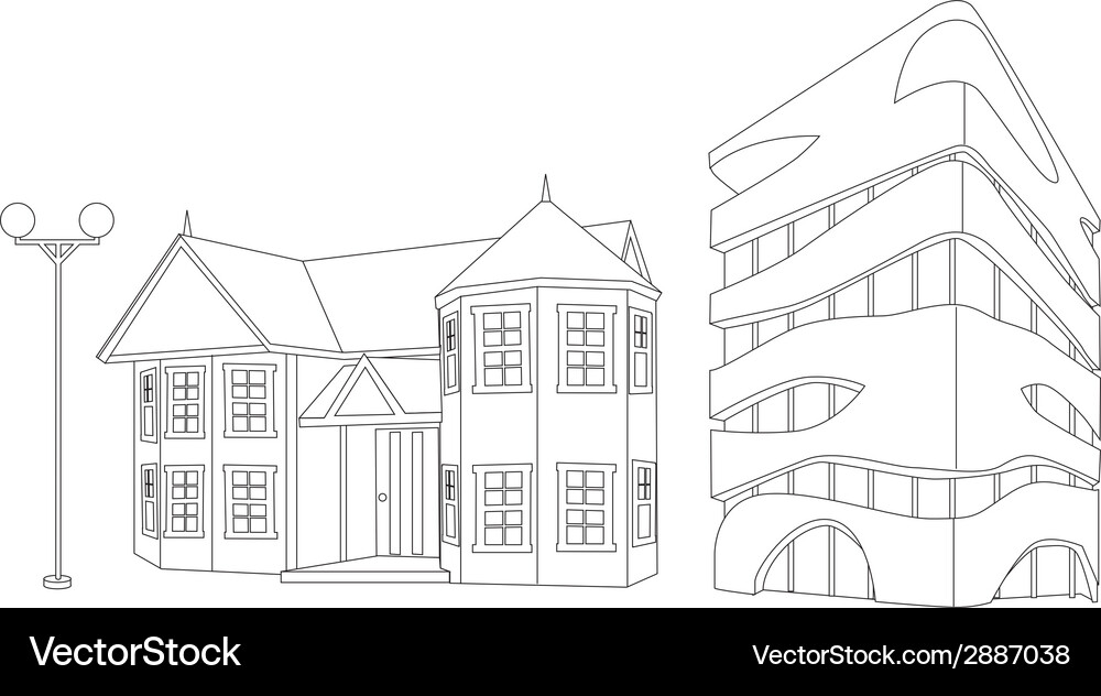House and building in lines Royalty Free Vector Image