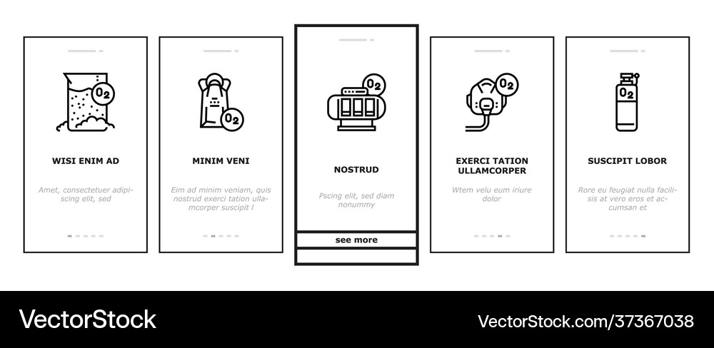 Oxygen o2 chemical onboarding icons set Royalty Free Vector