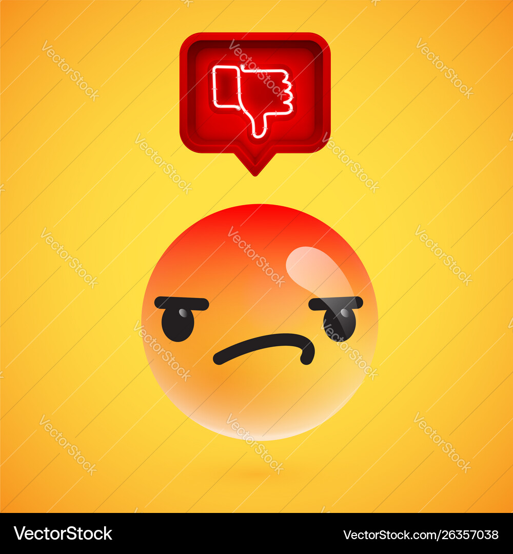 Realistic 3d emoticon with neon glowing dislike Vector Image