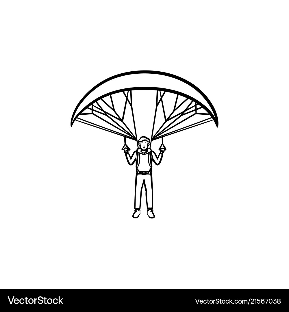 Skydiver with parachute hand drawn outline doodle Vector Image