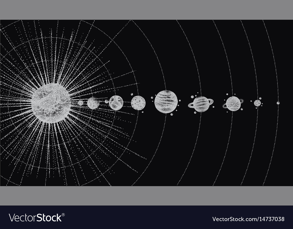 Solar system in dotwork style planets in orbit Vector Image