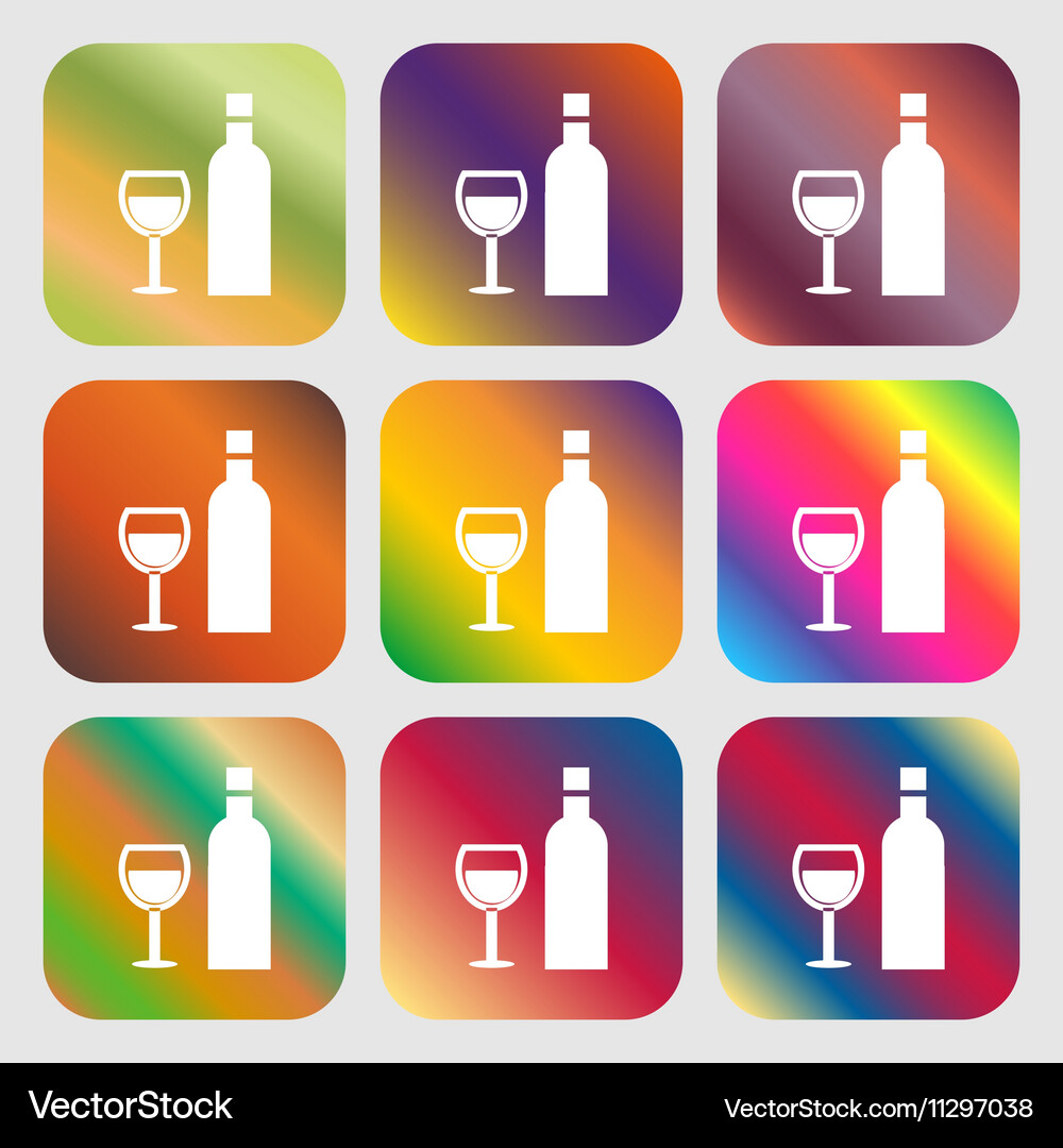 Wine icon sign nine buttons with bright gradients Vector Image