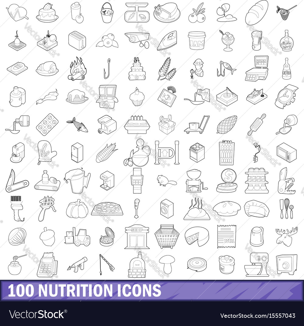 100 nutrition icons set outline style Royalty Free Vector