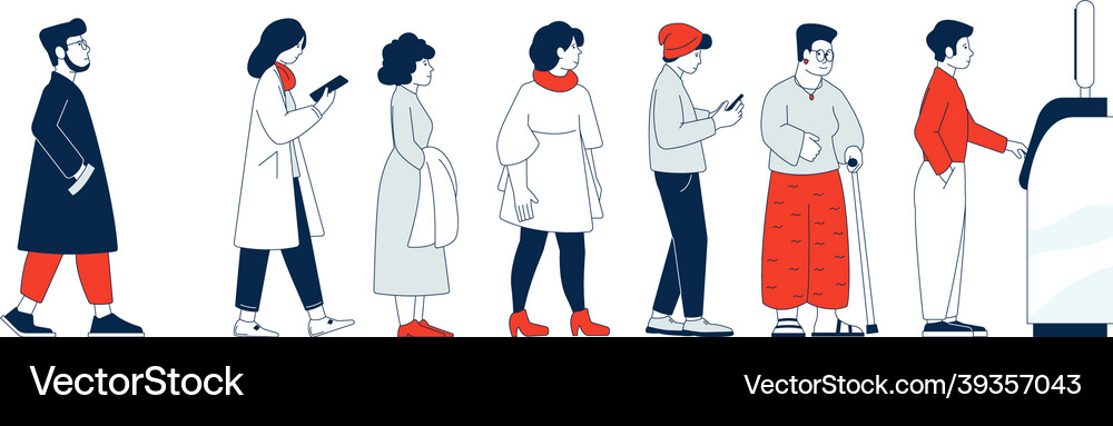 Atm queue person take cash bank machine Royalty Free Vector