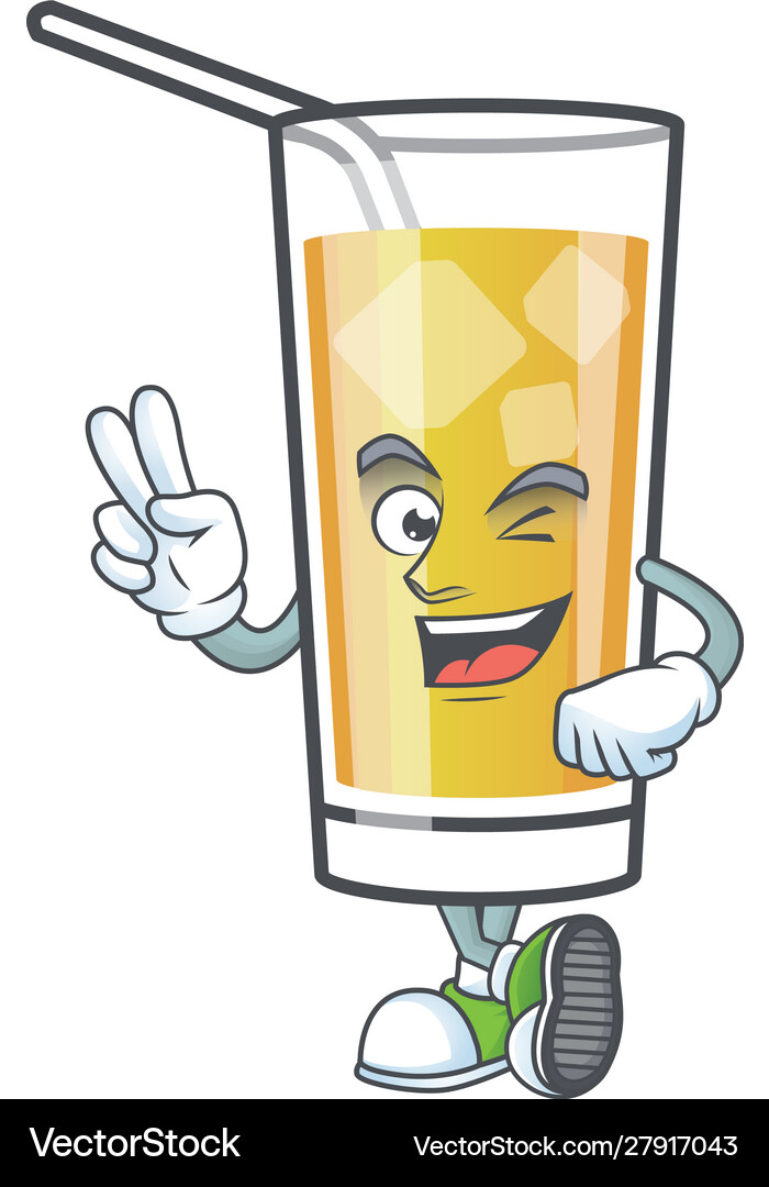 Cartoon apple cider with character two finger Vector Image