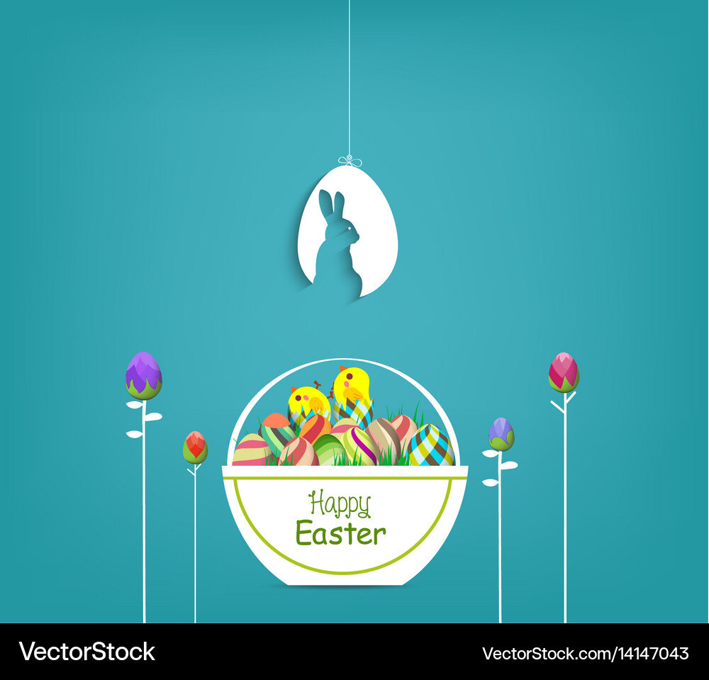 Easter blue poster with chicken and handwritten Vector Image