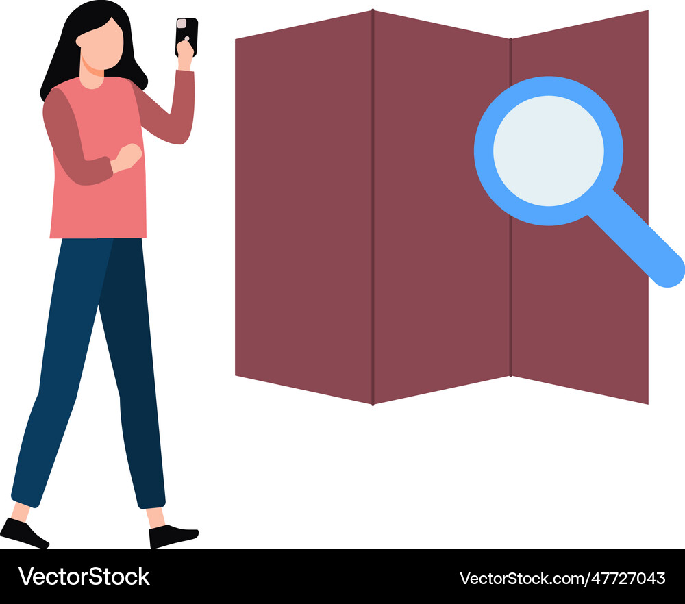 Girl is searching on the map Royalty Free Vector Image