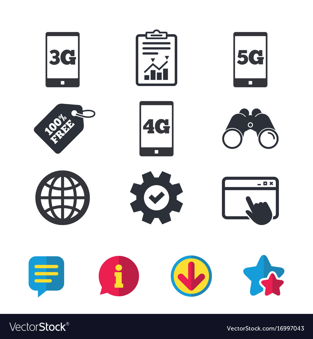 Mobile telecommunications icons 3g 4g and 5g Vector Image