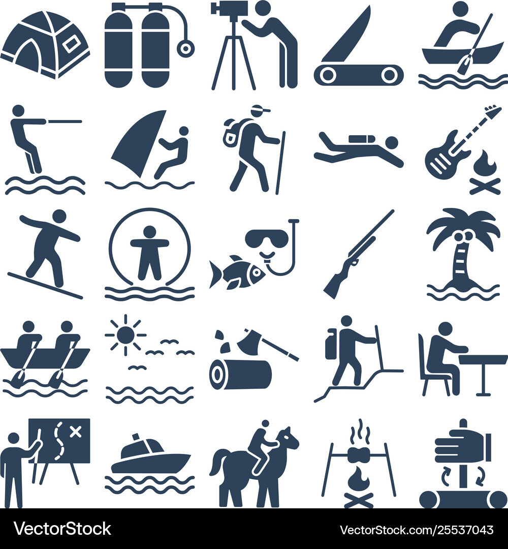 Outing and journey isolated icons set Royalty Free Vector